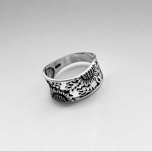 Jewelry | Sterling Silver Sunflower Band Ring Silver Ring Flower Ring ...